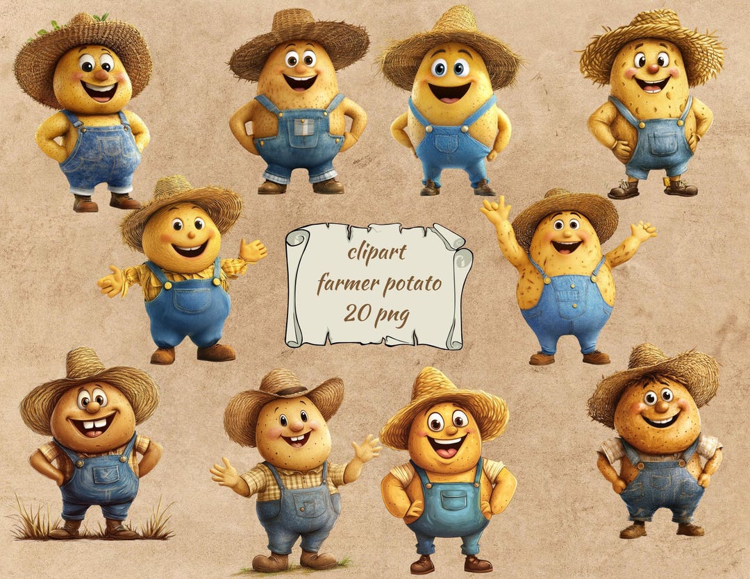 Farmer Potato Clipart | Cute Cartoon Potato PNG | Funny Farm Vegetables ...