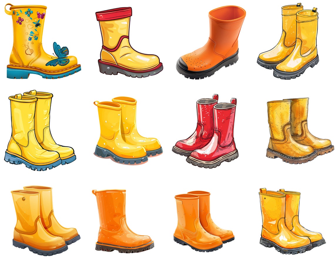 Rain Boots Clipart Bundle | Kids Wellies PNG | Digital Colorful Boots ...