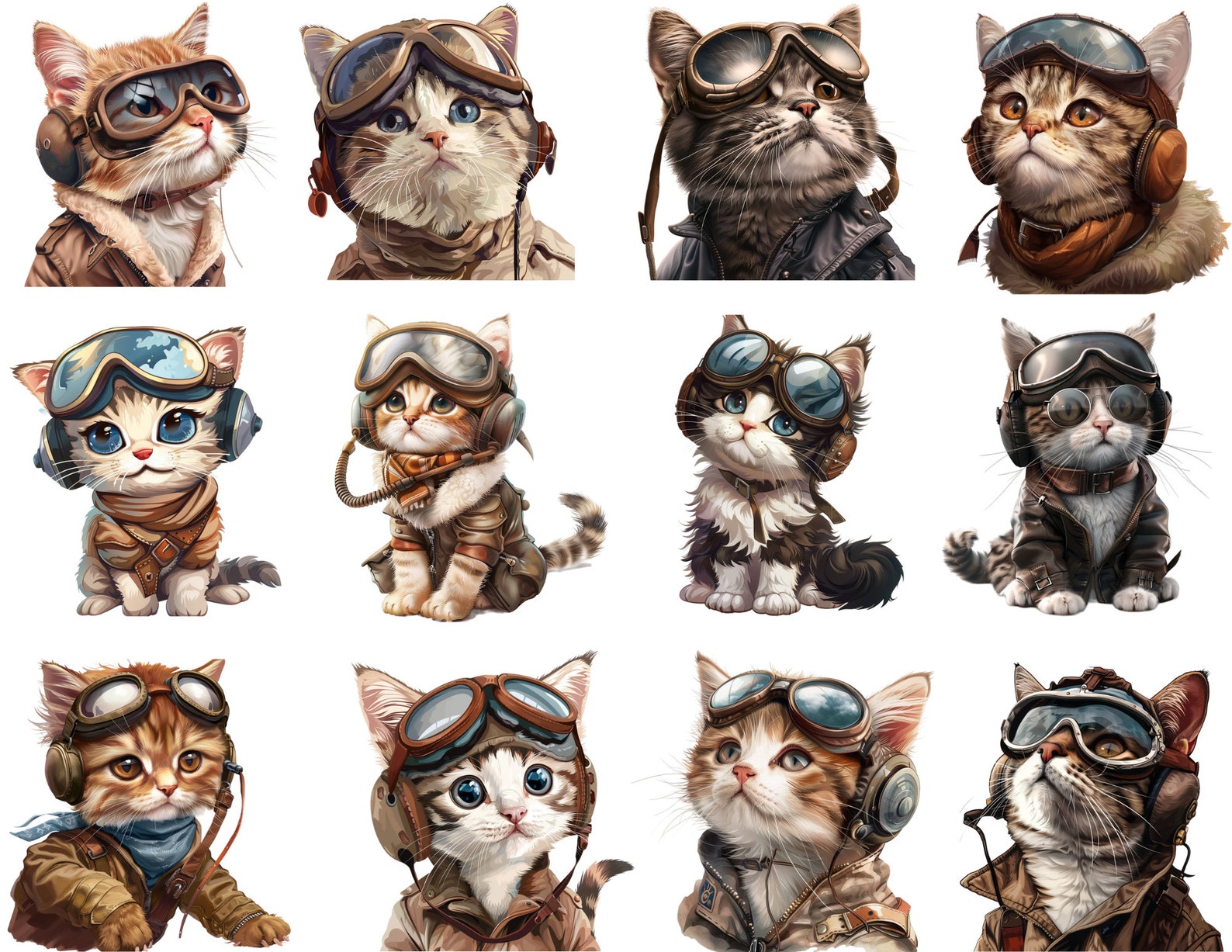 Clipart Pilot Cats | Adorable Cat Pilot Graphics | Feline Aviator Pack ...