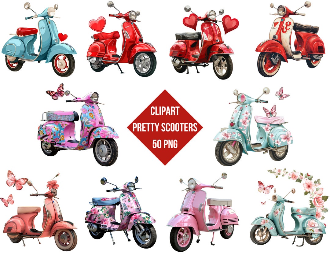 Clipart Pretty Scooters | Pretty Scooters PNG | Digital Print Pretty ...