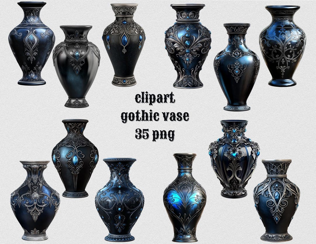 Gothic Vase Clipart Bundle, Elegant Vase PNG, Digital Gothic Vase ...