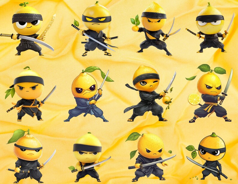 Lemon Ninja Clipart, Cute Fruit Warrior PNG, Samurai Citrus Character ...