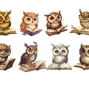 Clipart Owls With Books | Pretty Owls PNG | Digital Print Cute Owls ...
