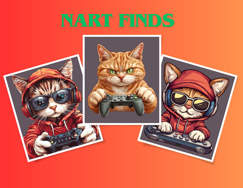 Gamer Cats Clipart Funny Cats PNG Digital Print Cats With Headsets and ...