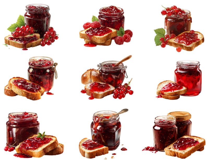 Berry Jam & Toast Clipart: Realistic Food Illustrations (PNG Digital ...