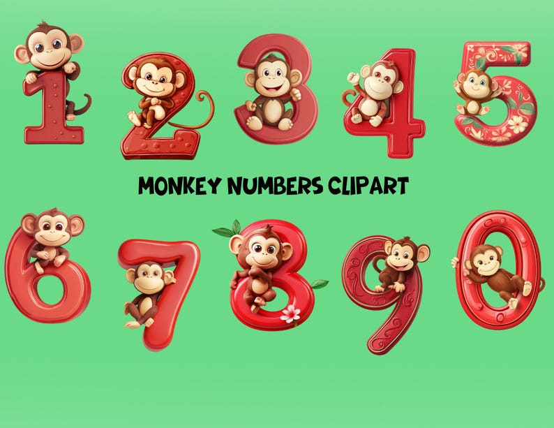 Clipart Monkey Numbers | Red Numbers With Monkeys | Perfect for Kids ...