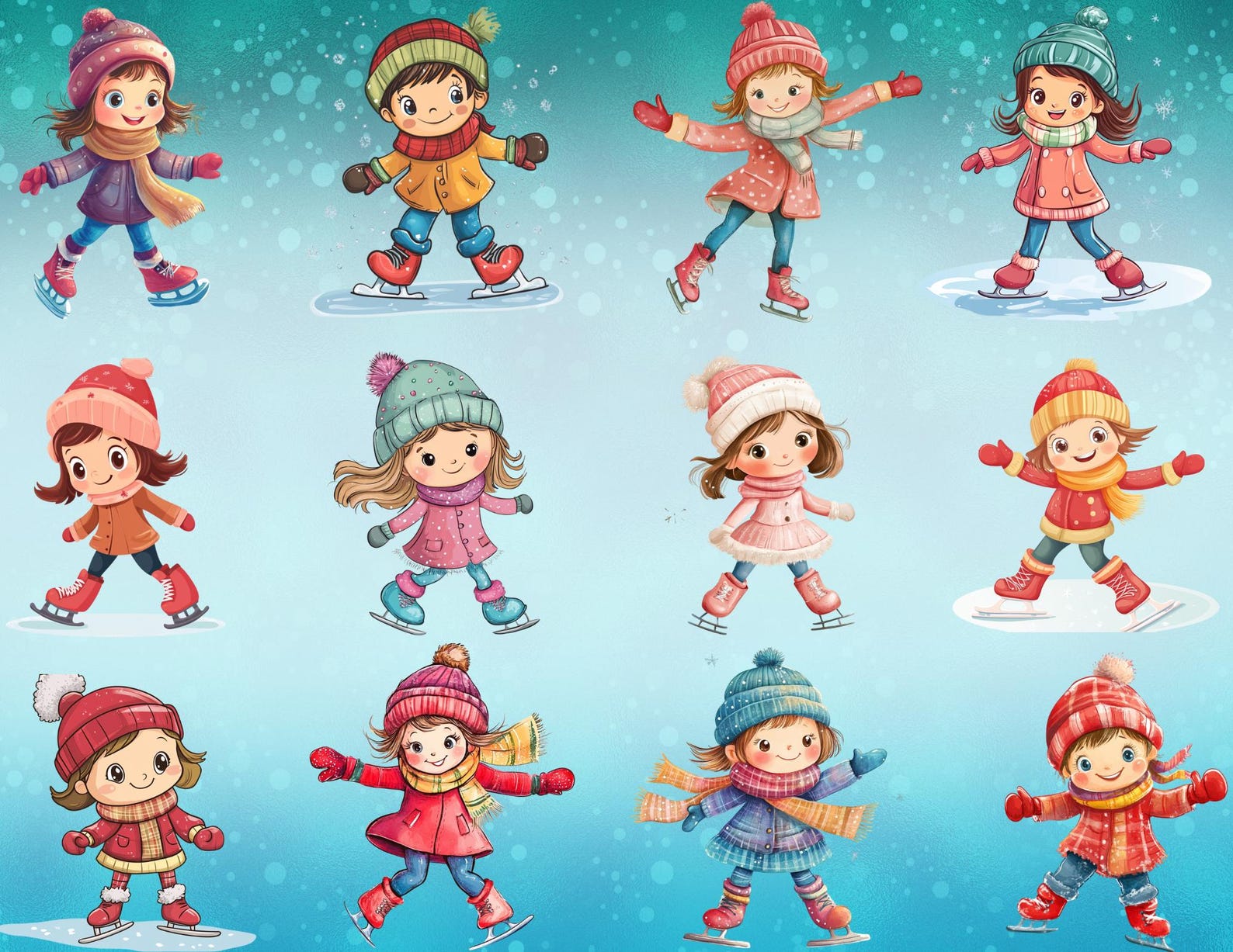 Winter Ice Skating Clipart | Kids Illustration, 45 PNG (commercial Use ...