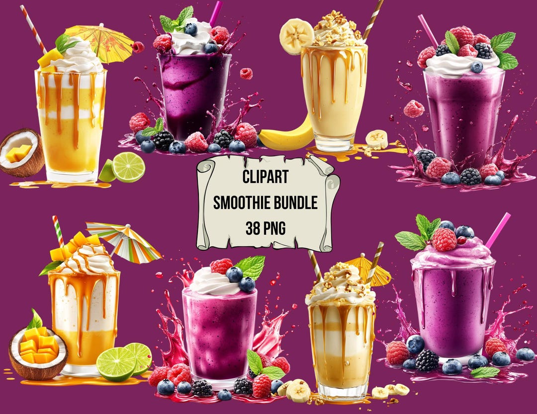 Smoothie Clipart Bundle: Tropical Fruit PNG Graphics (digital Download ...
