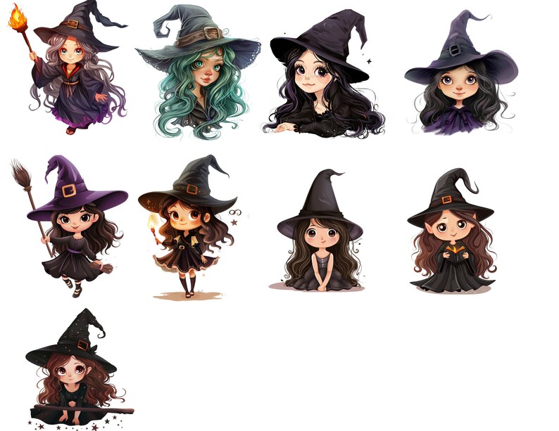 Cute Witches Clipart Set | 37 High-resolution PNG Illustrations for ...