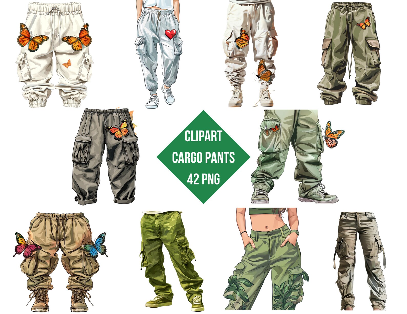 Clipart Cargo Pants | Cargo Pants PNG | Digital Print Fashion Design ...