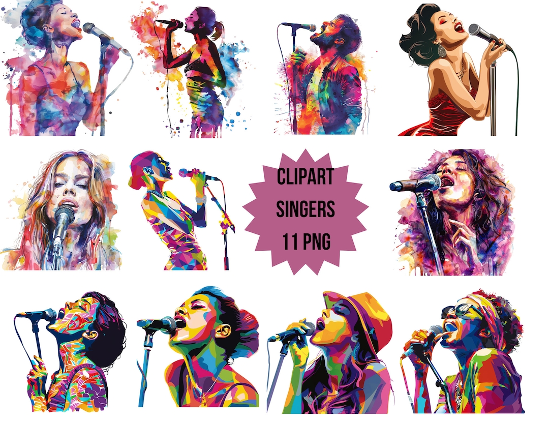 Colorful Singers Clipart Set | 11 PNG Illustrations for Artistic ...