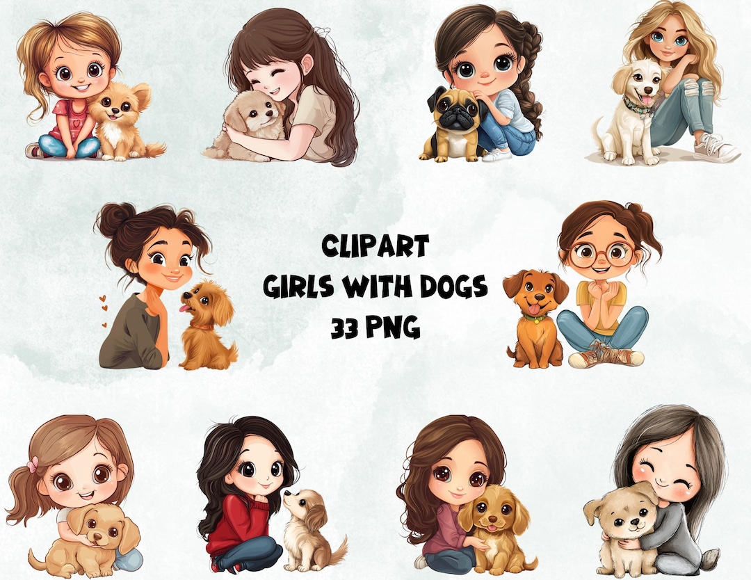 Girls and Puppies Clipart | Cute Illustration | Perfect for Projects ...