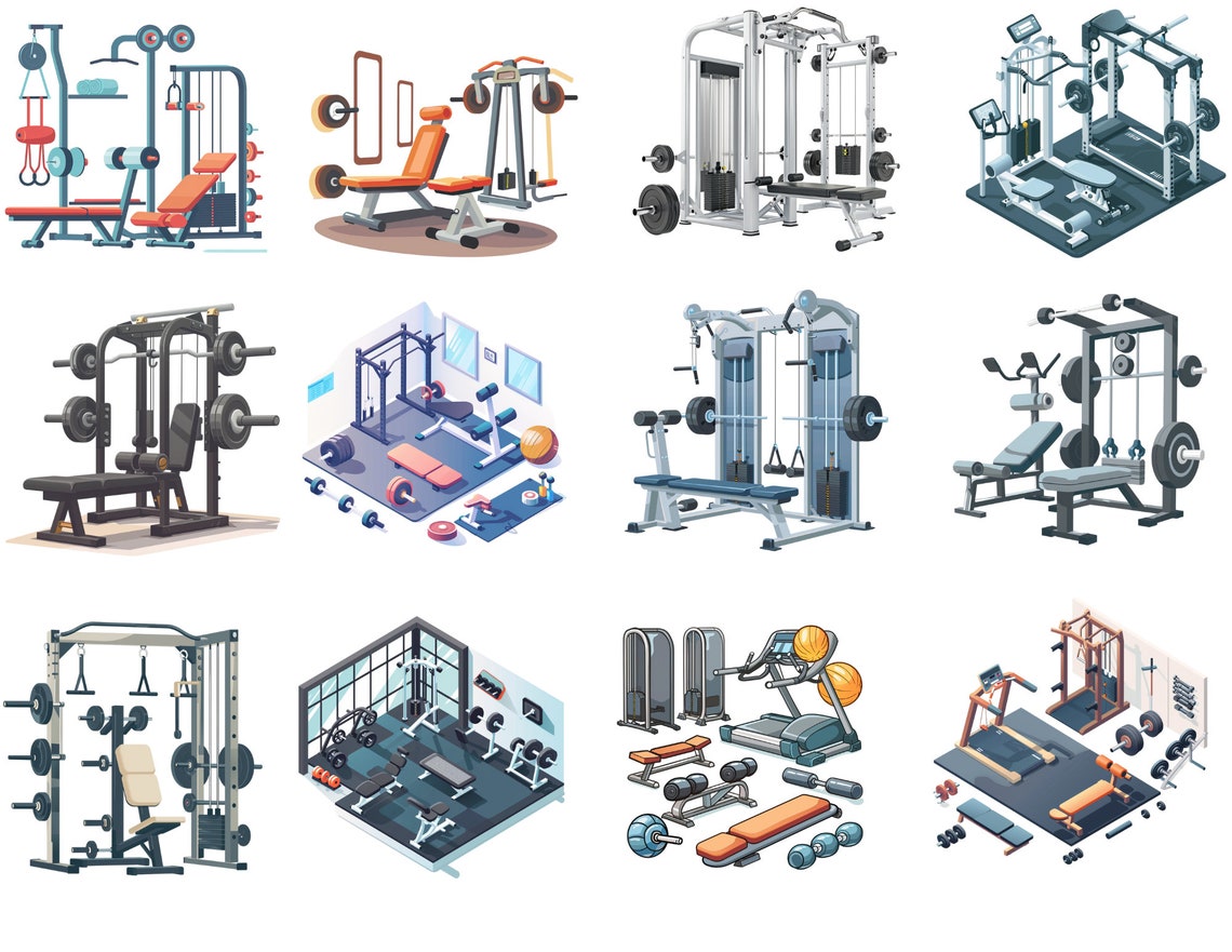 Fitness Equipment Clipart Bundle, Gym Machines PNG, Workout Equipment ...
