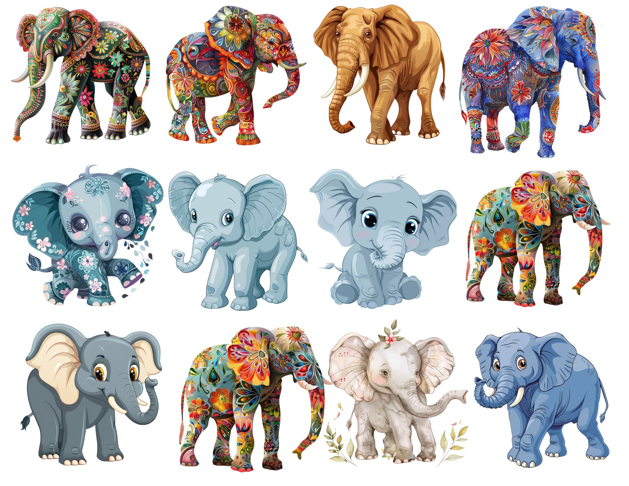 Clipart Cute Elephants | Cute Elephants PNG | Digital Print Cute ...