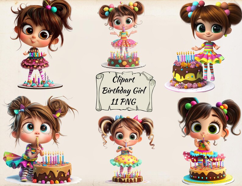 Birthday Girl Clipart, Cute Party Girl PNG, Colorful Birthday ...