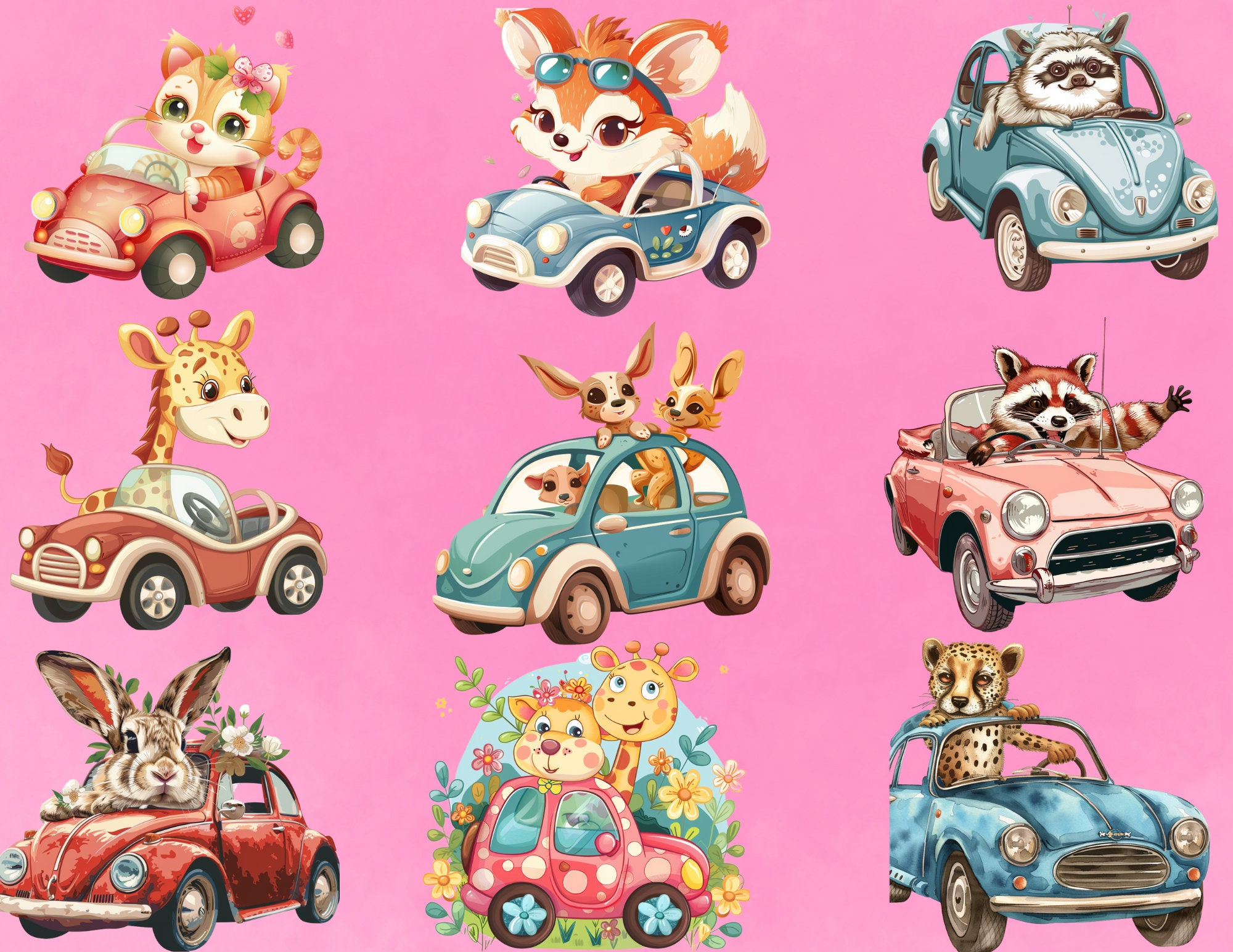Clipart Cute Animals in Car | Adorable Road Trip Companions | Car With ...
