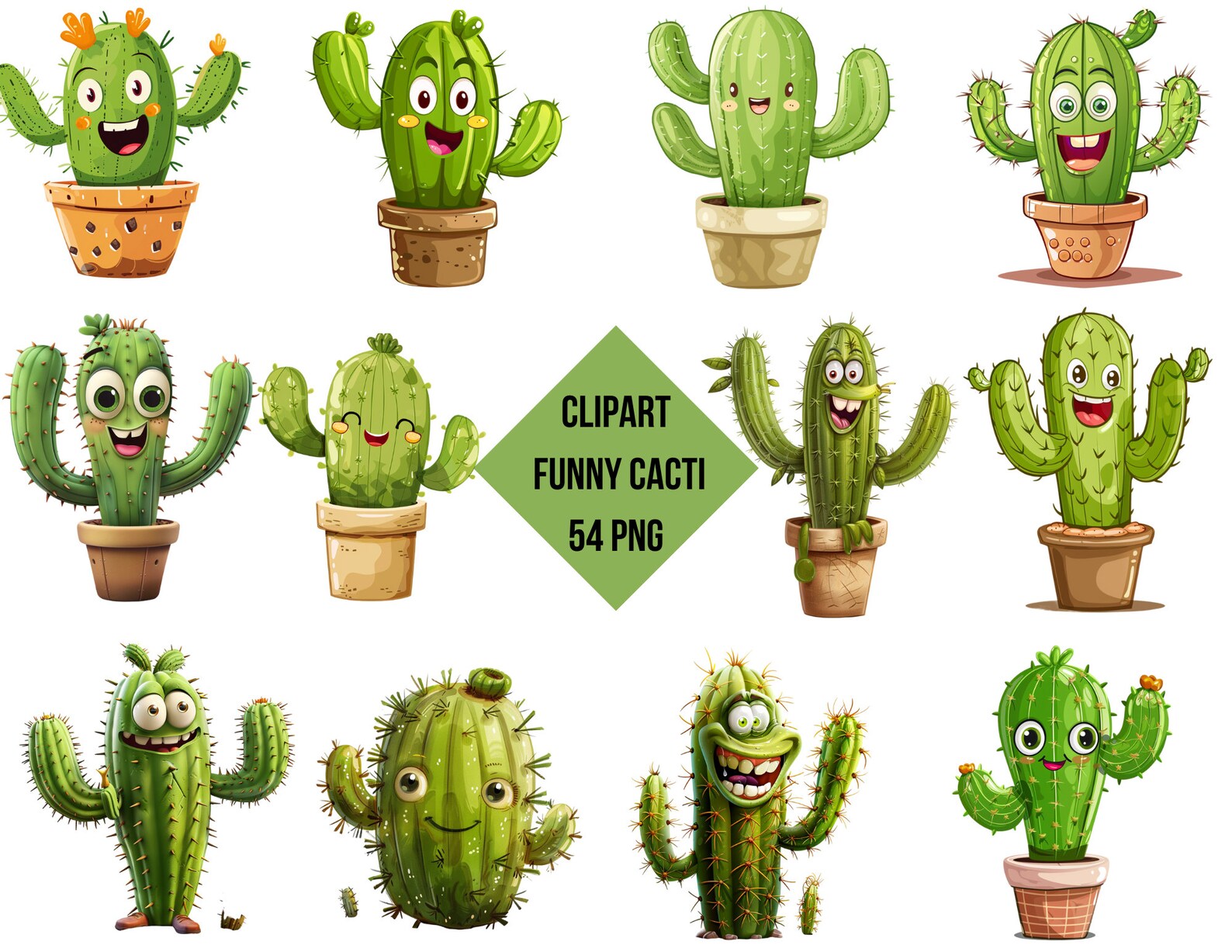 Clipart Funny Cacti | Pretty Cacti PNG | Digital Print Cacti Decor ...