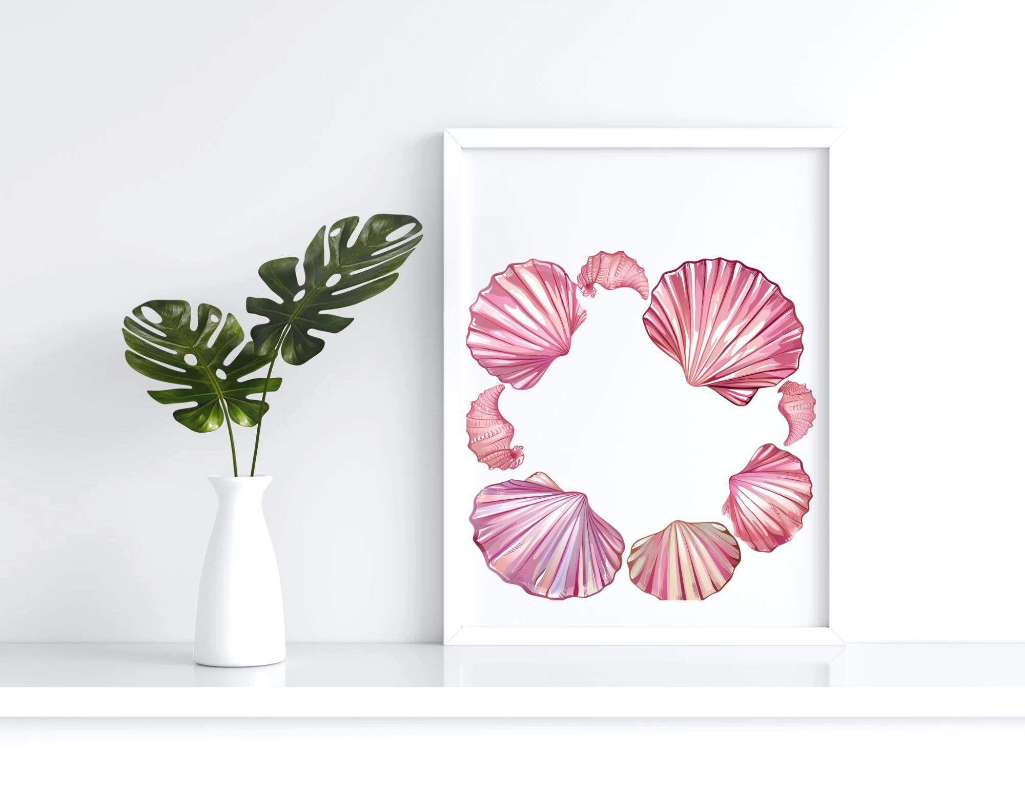 Pink Shells Clipart, Seashell Frames PNG, Digital Print Ocean-themed ...