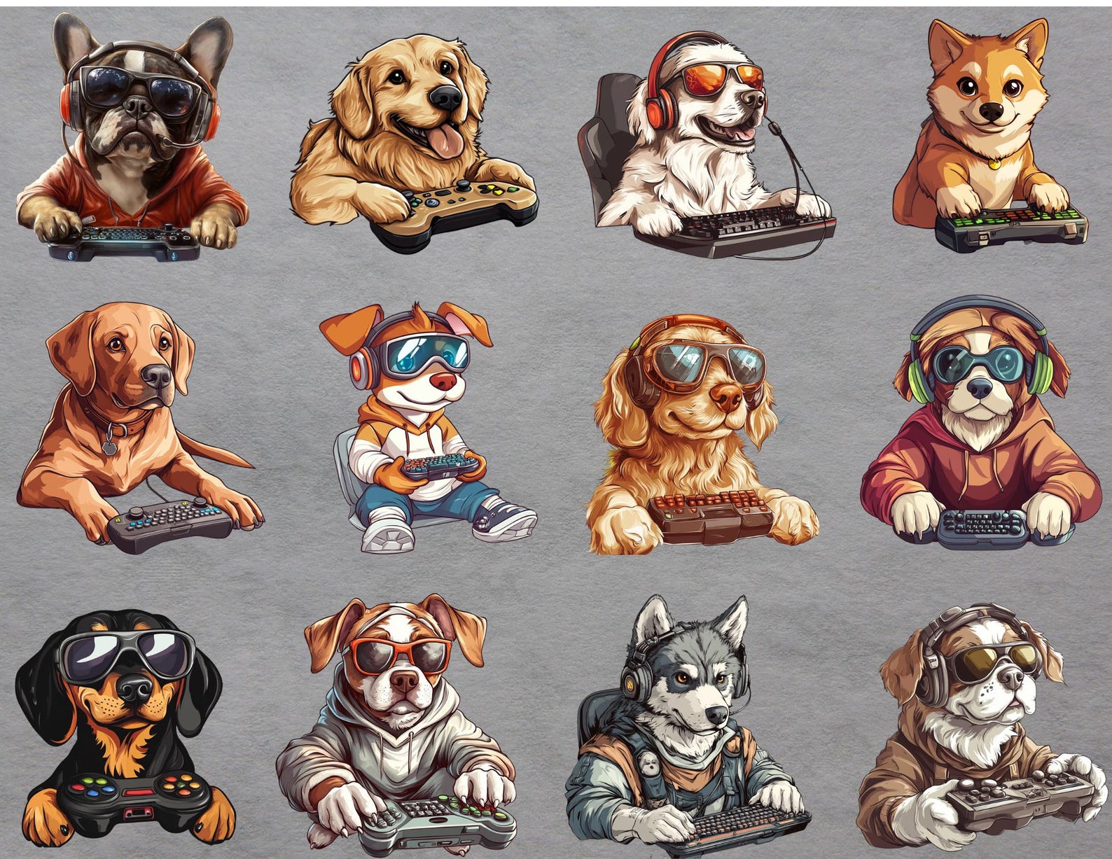 Gamer Dogs Clipart Bundle | Gaming Dog PNG | Perfect Decor for Gamers ...