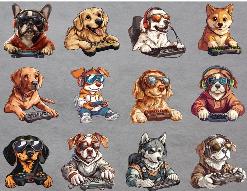 Gamer Dogs Clipart Bundle | Gaming Dog PNG | Perfect Decor for Gamers ...