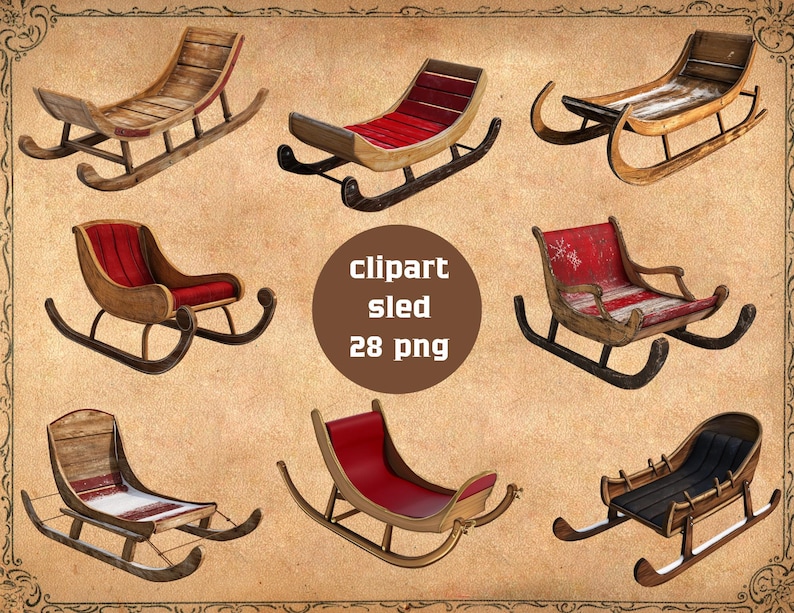 Sled Clipart Bundle | Realistic Sled PNG | Pretty Sled Clip Art ...