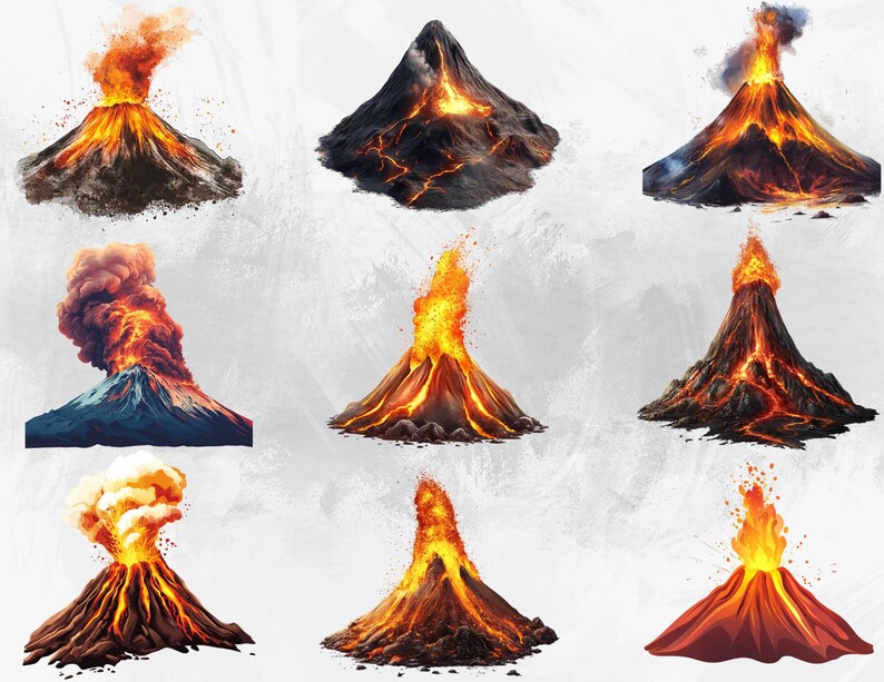 Volcano Clipart Bundle, Erupting Volcano PNG, Natural Disaster Clipart ...