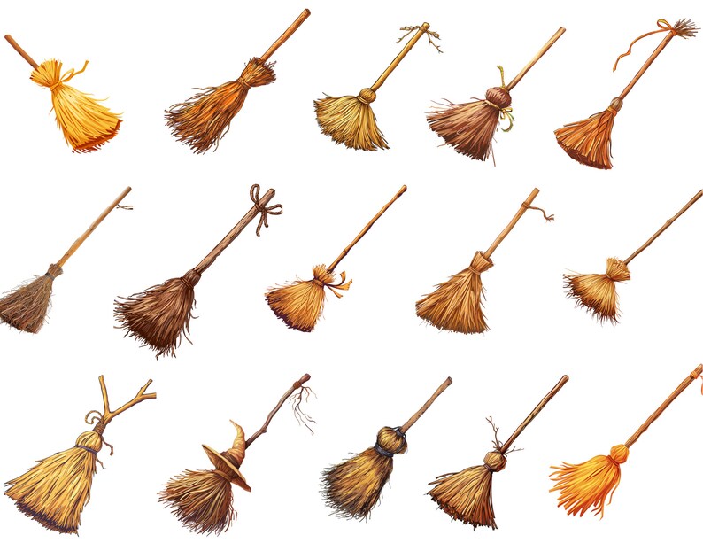 Magical Broomsticks Clipart Set - 47 PNG Illustrations for Halloween ...
