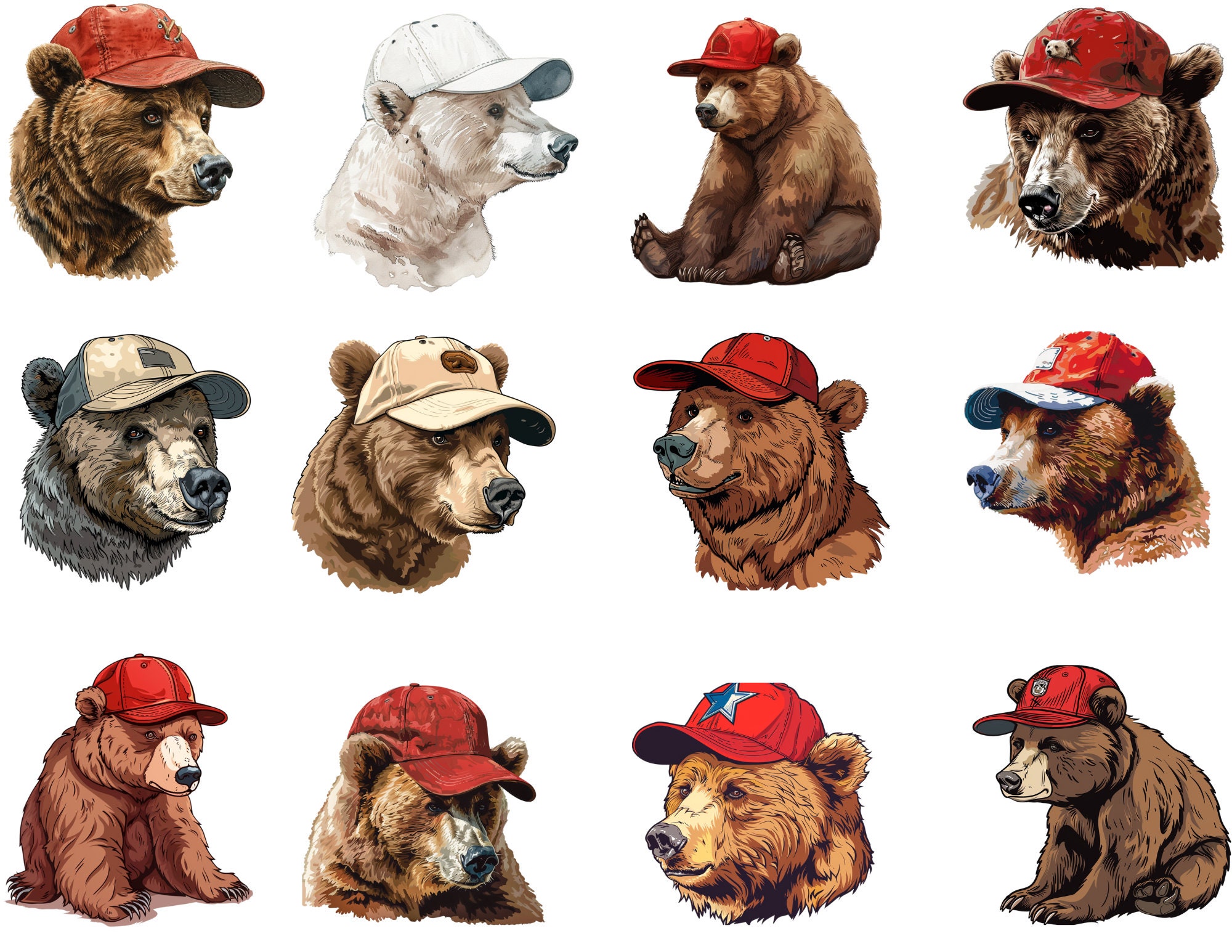 Clipart Funny Bears | Adorable Bears PNG | Digital Print Bears With ...