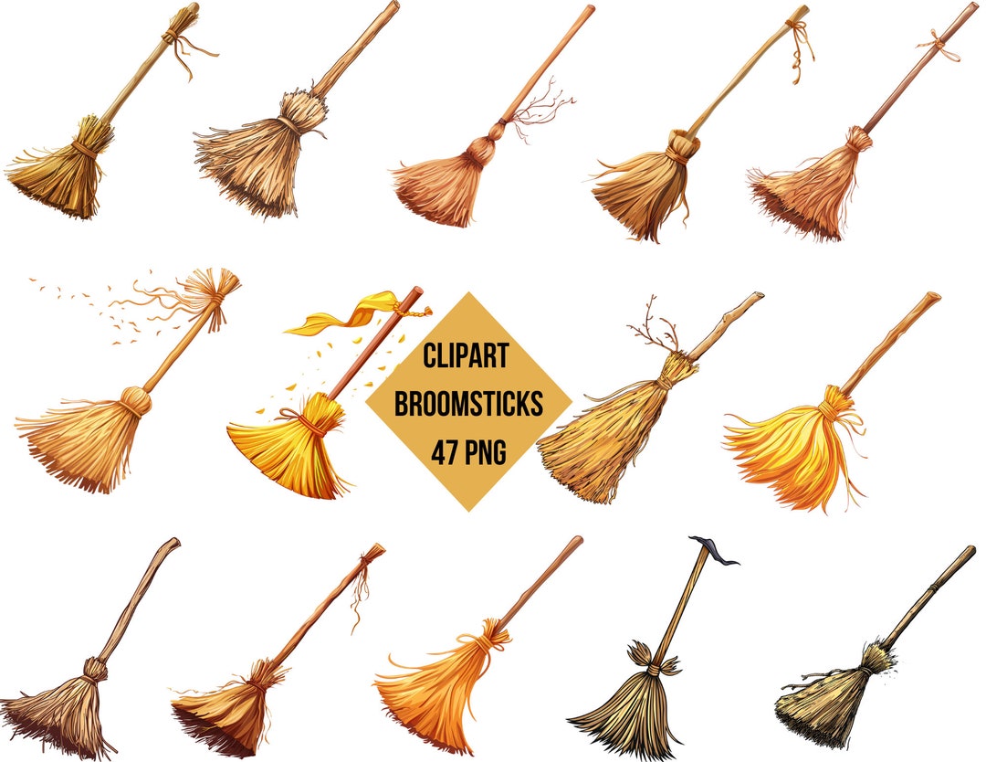 Magical Broomsticks Clipart Set - 47 PNG Illustrations for Halloween ...