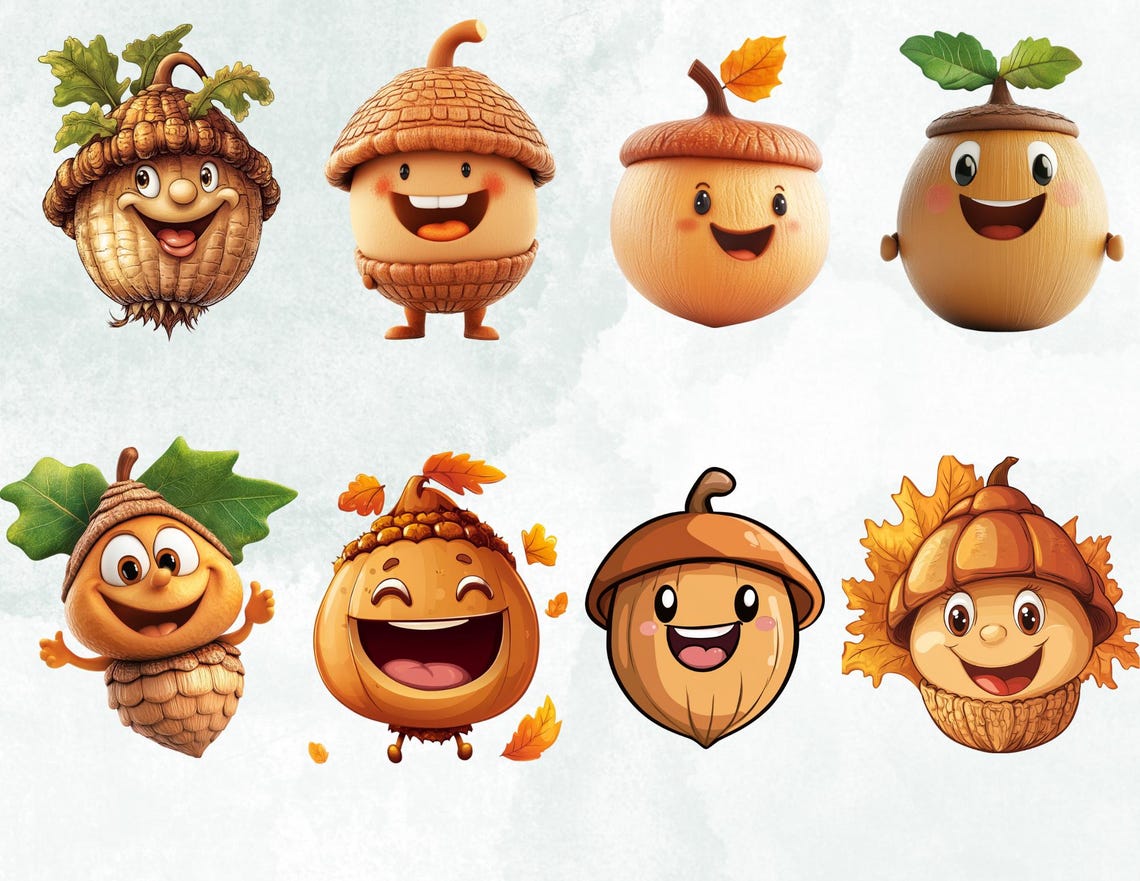 Clipart Funny Acorns | Pretty Acorns PNG | Digital Print Cute Decor ...