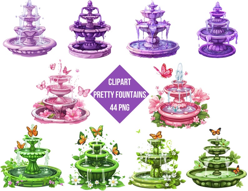 Clipart Pretty Fountains | Magic Fountains PNG | Digital Print Cute Art ...