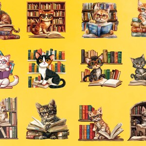 Cats With Books Clipart Bundle | Reading Kitten PNG Set | Book Lover ...