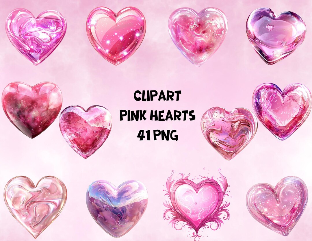 Clipart Pretty Pink Hearts Set | 41 PNG Images for All Projects ...