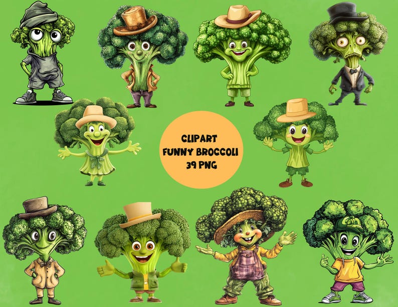 Funny Broccoli Clipart | Cute Vegetable Characters for Creative ...