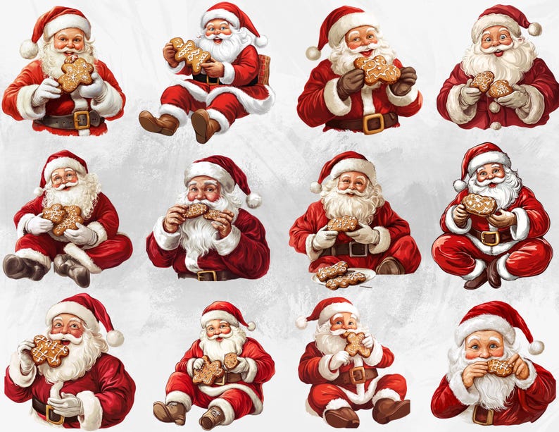 Santa Eating Cookies Clipart Bundle | Christmas Santa With Treats | 42 ...