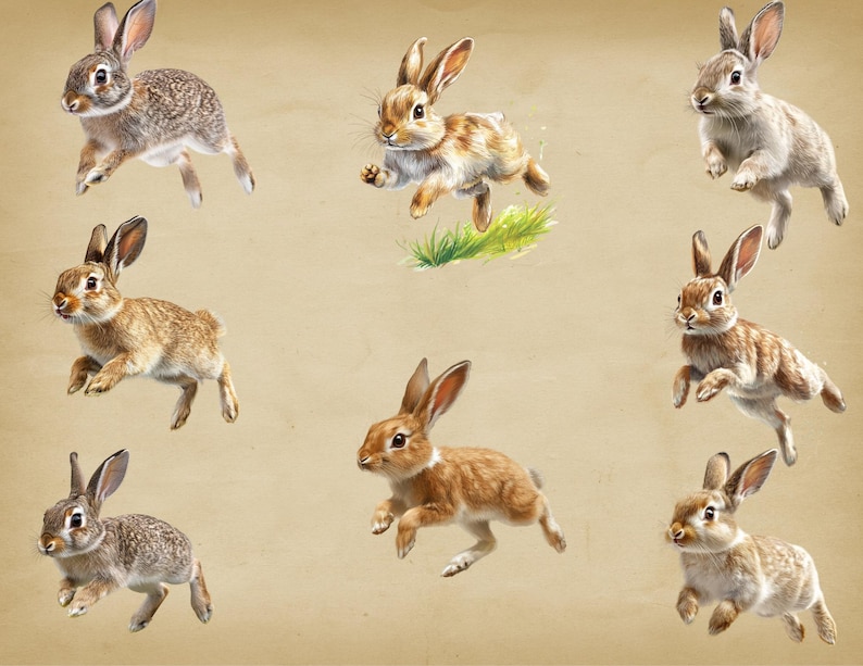 Realistic Rabbit Clipart: Bunny PNG Illustrations (commercial Use) - Etsy