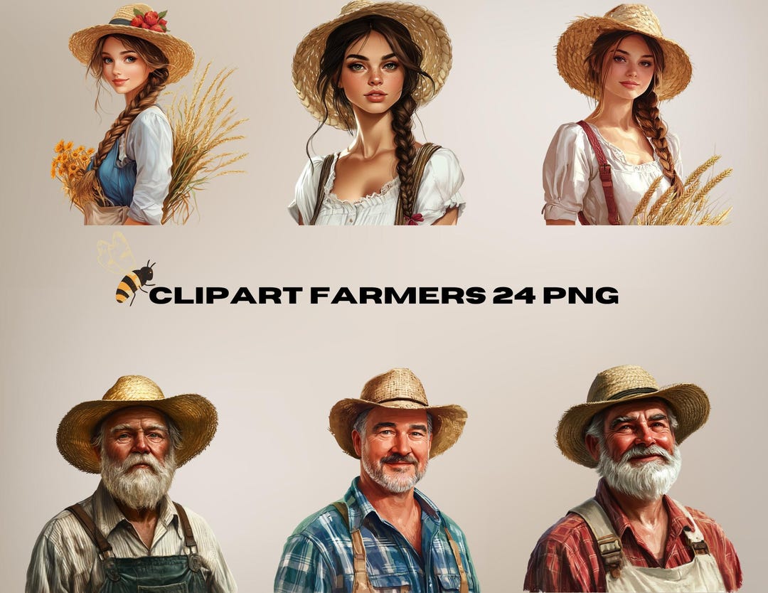 Farmers Clipart Bundle | Realistic Farmers PNG | Digital Vintage ...