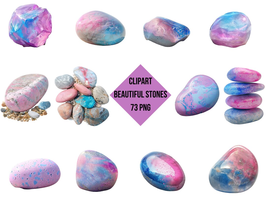Stones Clipart Bundle | 73 PNG Colorful Rock Elements | Digital Pebble ...