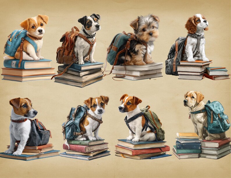 Puppies Clipart Bundle: Back to School PNG, Commercial Use (instant ...