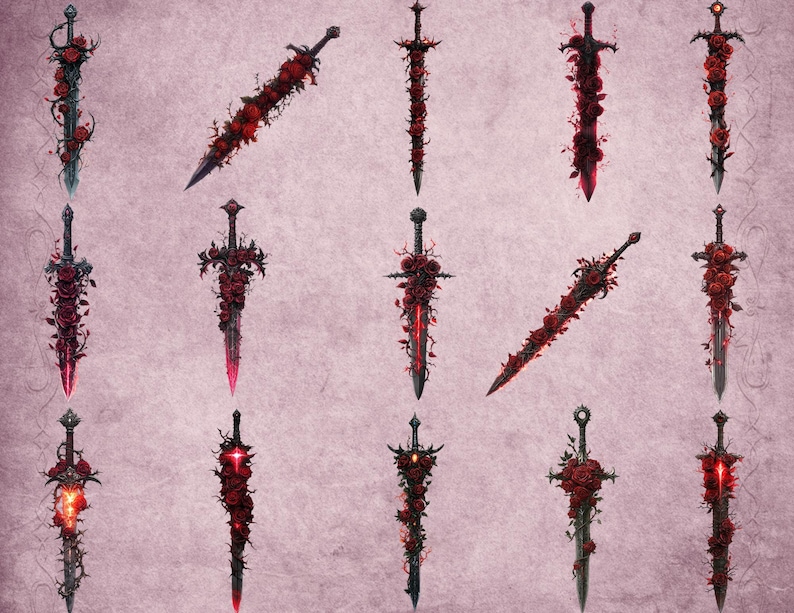 Gothic Sword Clipart: Dark Rose Blade PNG Set (60 Files, Commercial Use ...