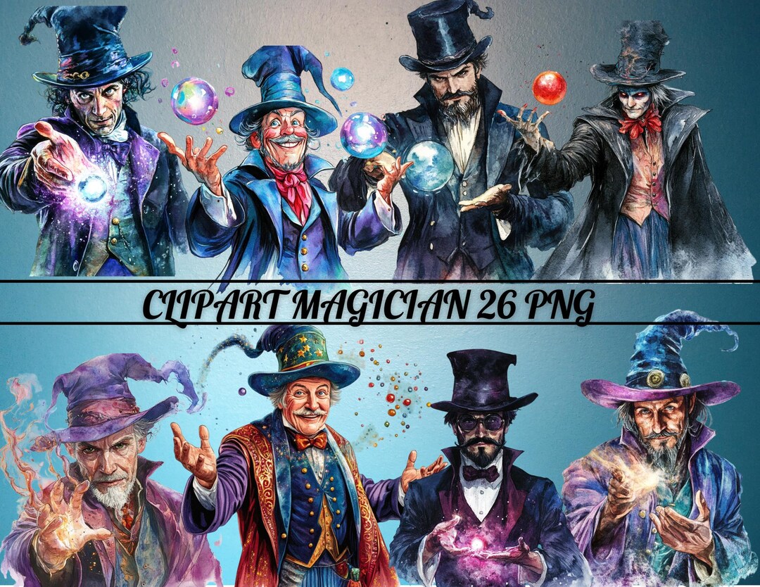 Magician Clipart Bundle | 26 PNG Amazing Magicians Design | Magicians ...