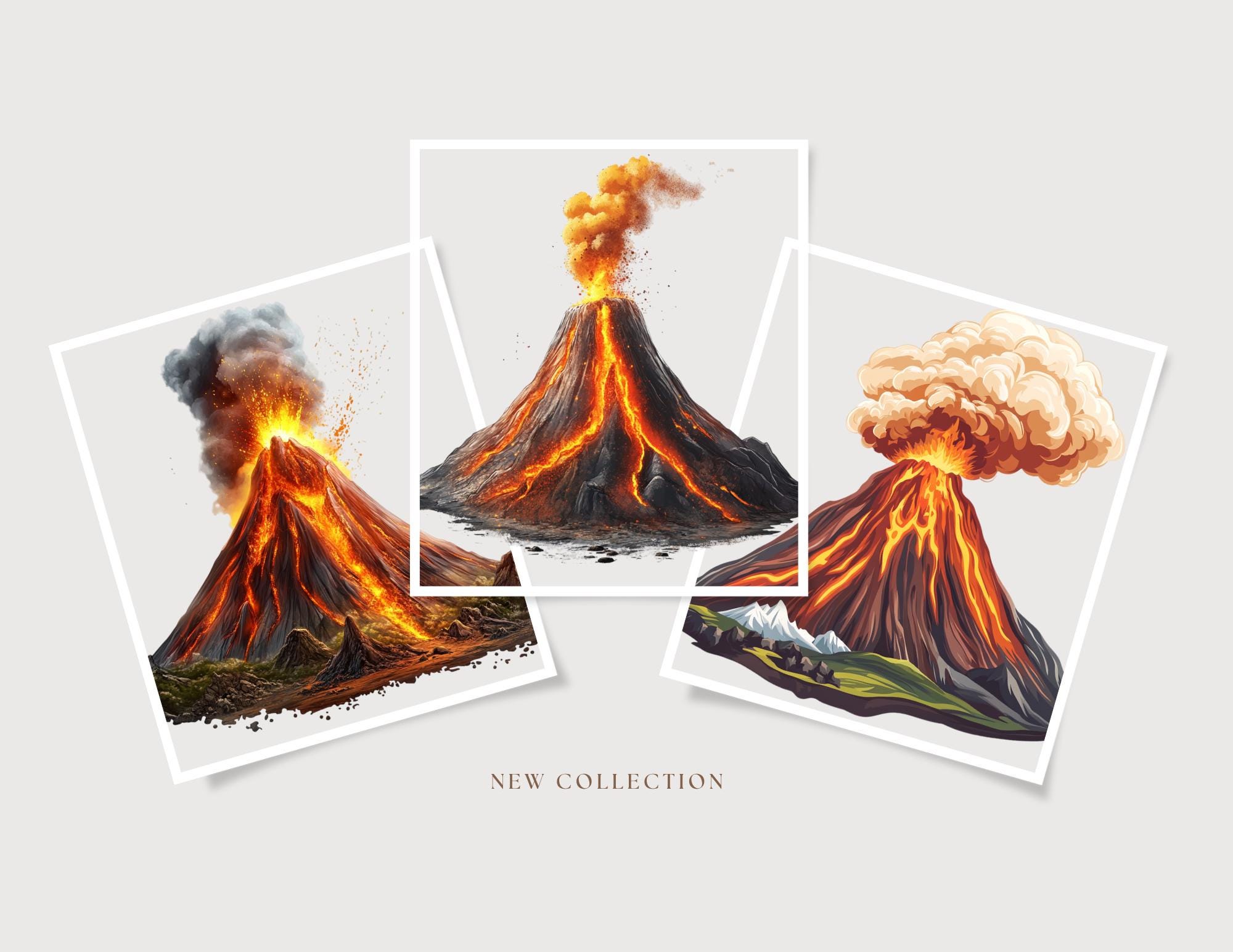 Volcano Clipart Bundle, Erupting Volcano PNG, Natural Disaster Clipart ...