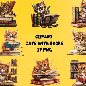 Cats With Books Clipart Bundle | Reading Kitten PNG Set | Book Lover ...