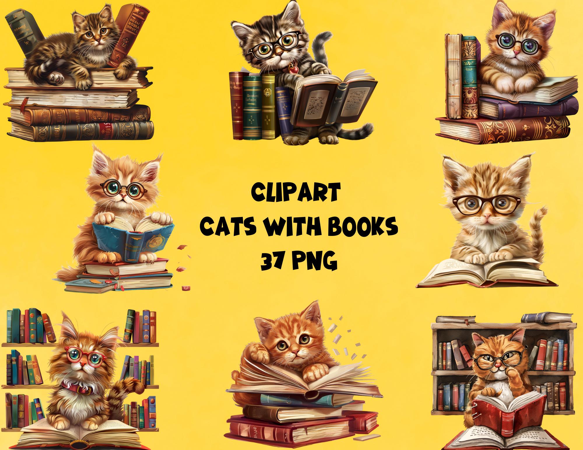 Cats With Books Clipart Bundle | Reading Kitten PNG Set | Book Lover ...