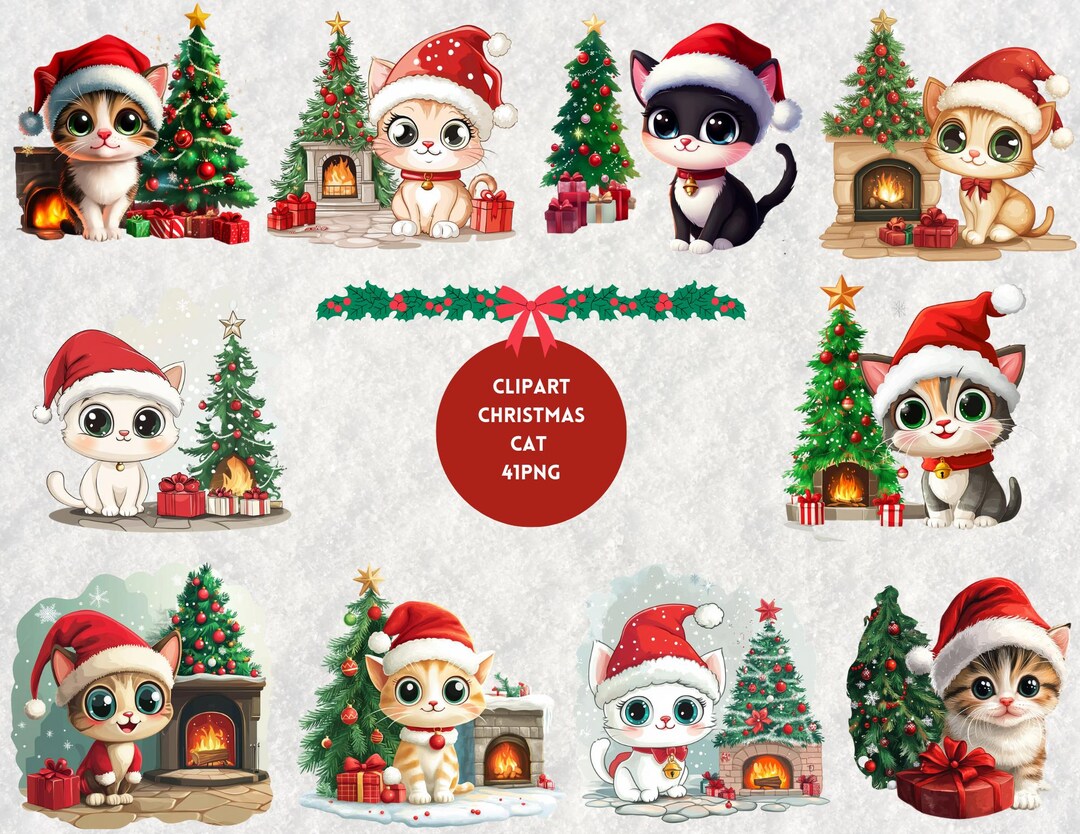 Clipart Christmas Cat | Cute Christmas Cat 41 PNG SET | Merry Pawsmas ...