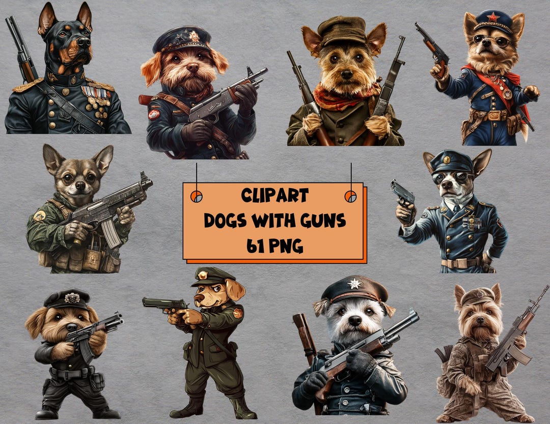 Dogs With Guns Clipart Bundle, Military Dog PNG, Digital Dog, Dog With ...