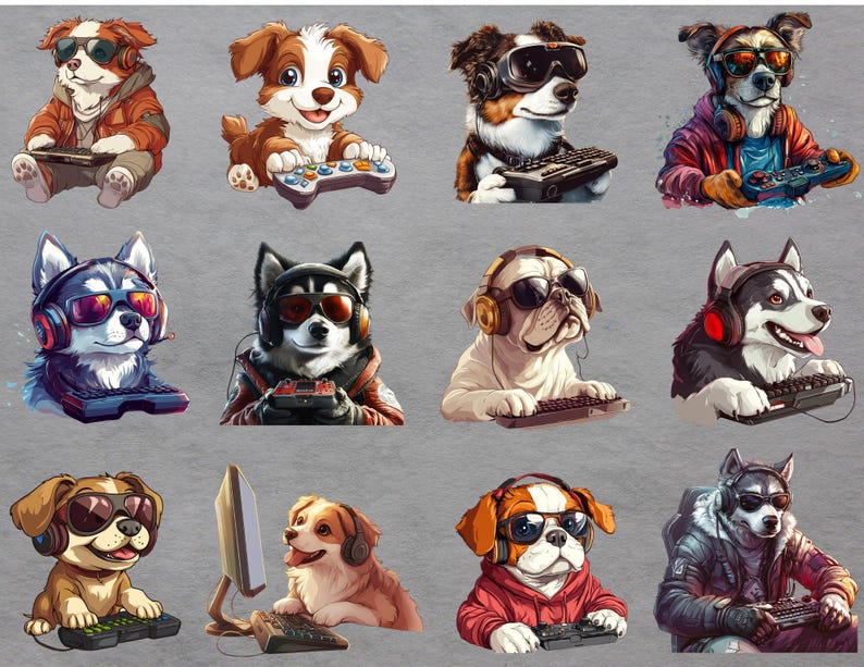 Gamer Dogs Clipart Bundle | Gaming Dog PNG | Perfect Decor for Gamers ...