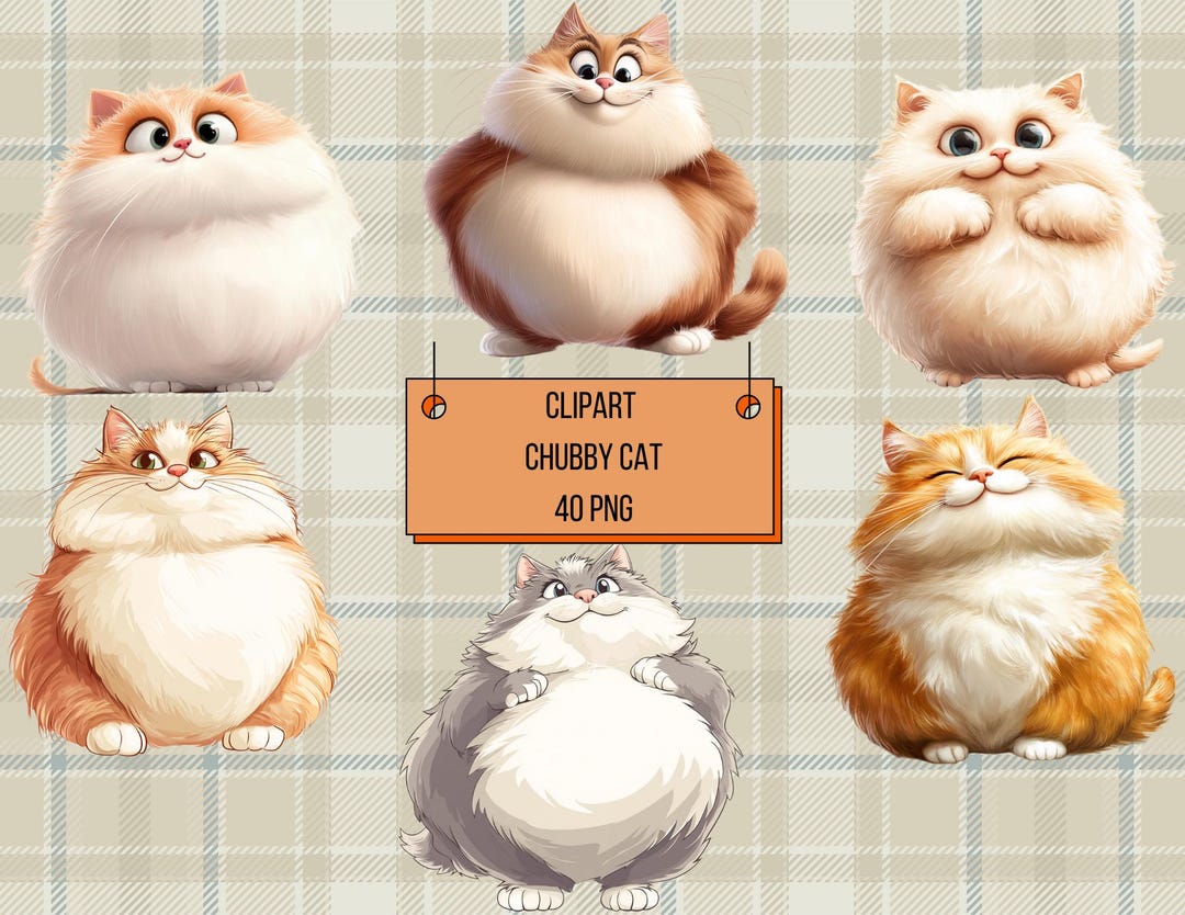Chubby Cat Clipart, Fluffy Cat Clip Art, Adorable Cat PNG, Transparent ...