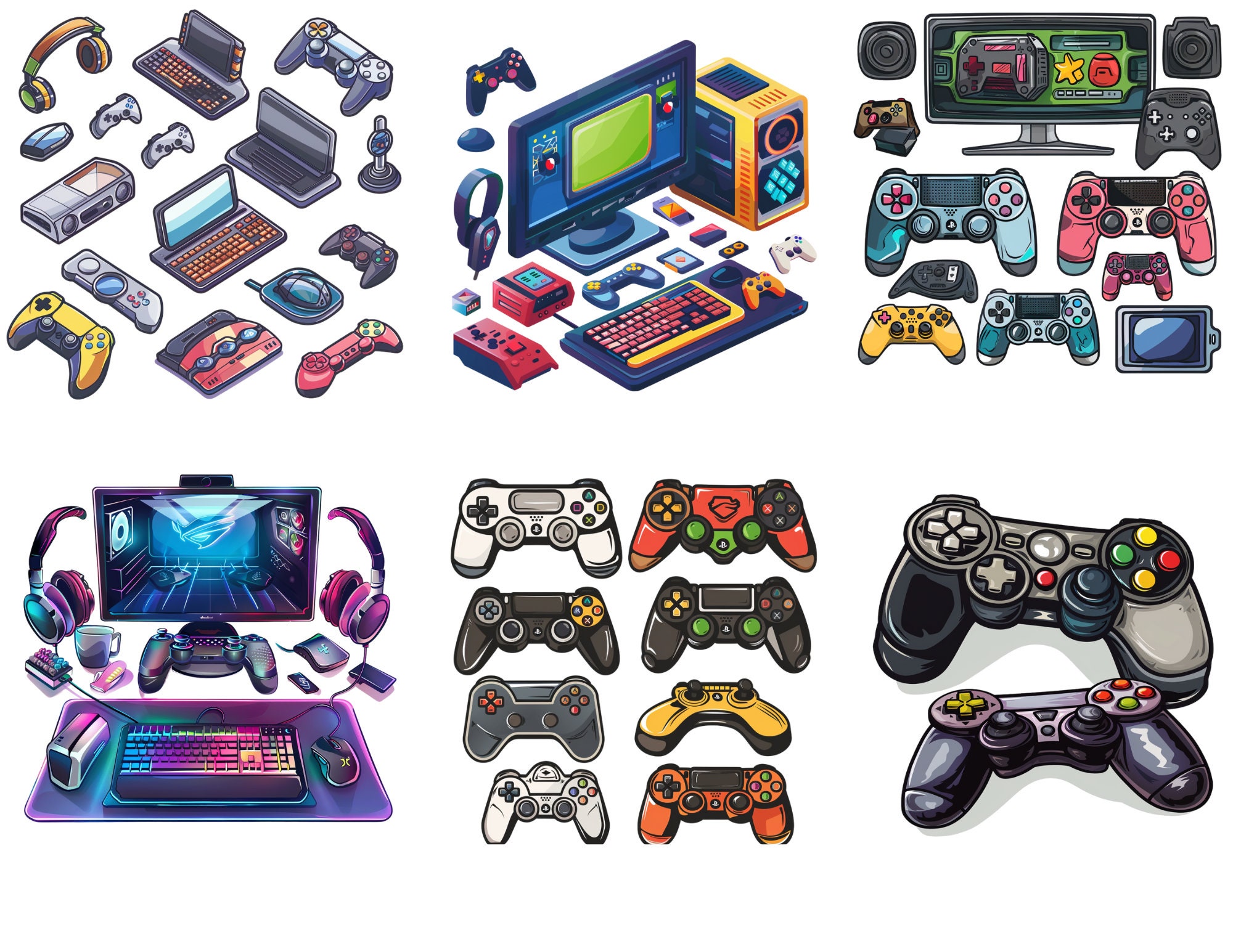 Video Game Consoles and Controllers Clipart Set | Illustration for ...