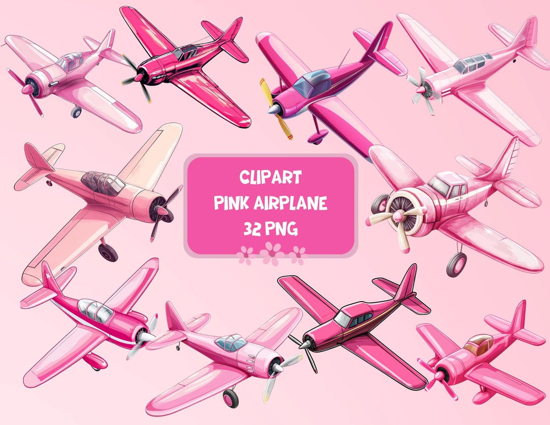 Pink Airplane Clipart Bundle | 32 PNG Cute Aviation Designs ...
